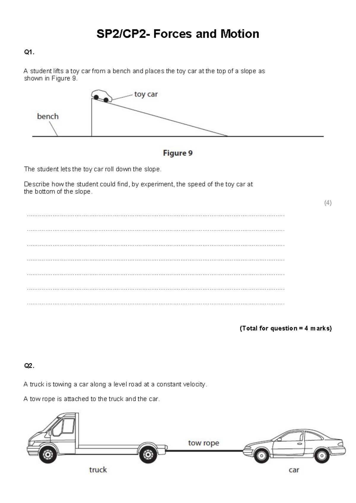 P2 - Forces and Motion: Exam Questions and Solutions - Studocu