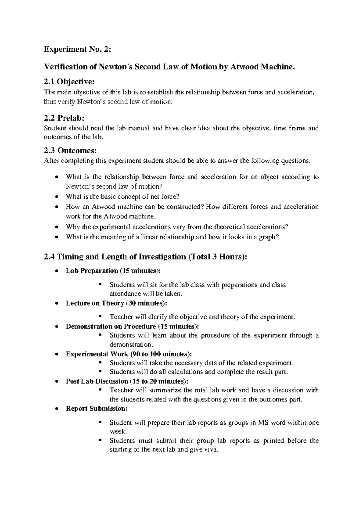 Lab Manual PHYS 1 | Experiment 2: Newton's Second Law Verification ...
