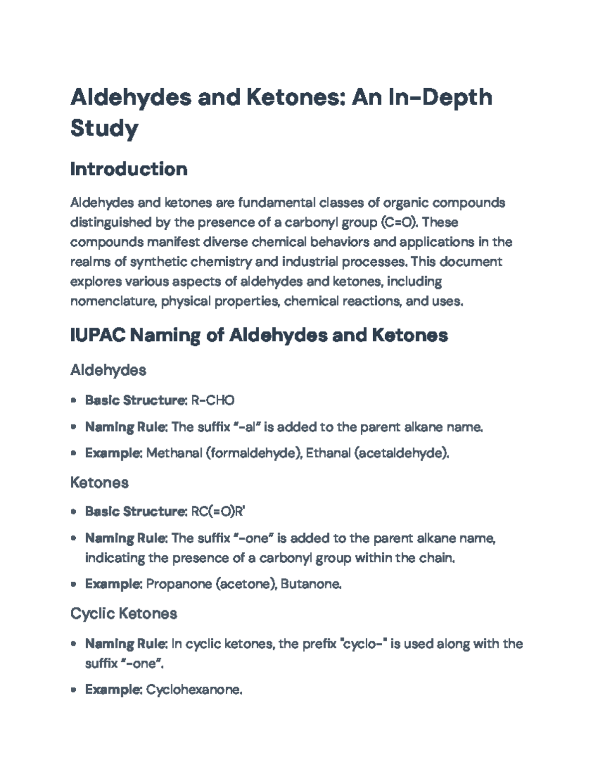 Aldehydes and Ketones: Properties, Reactions, and Applications (CHEM101 ...