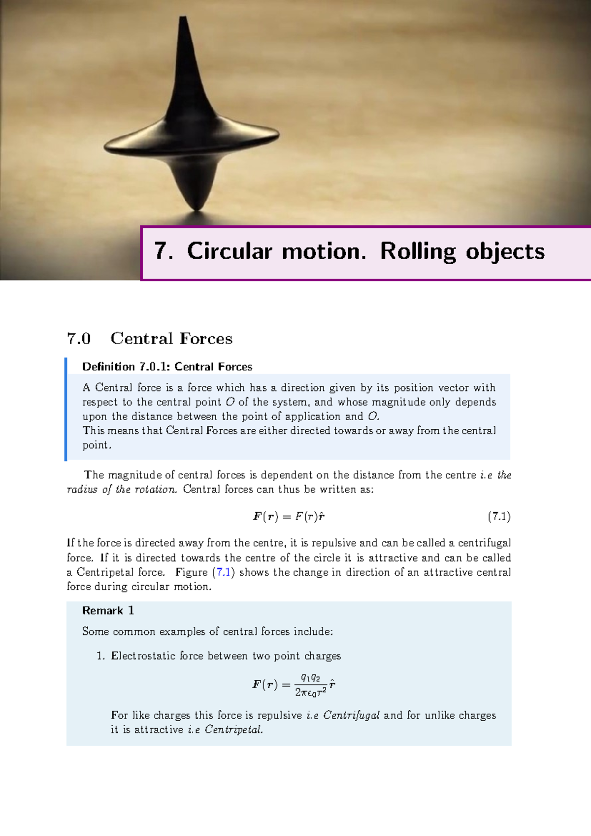 Chapter 7: Central Forces and Rolling Objects in Motion - Studocu