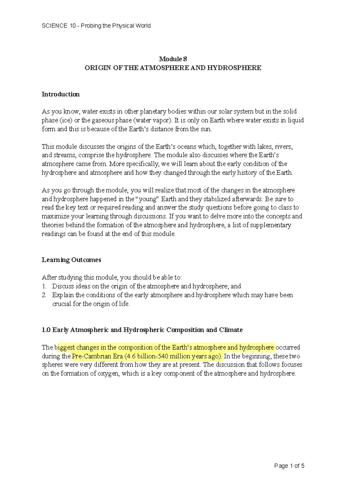 Science 10 Module 8 v2 - Answer key by the gifted - Module 8 ORIGIN OF ...