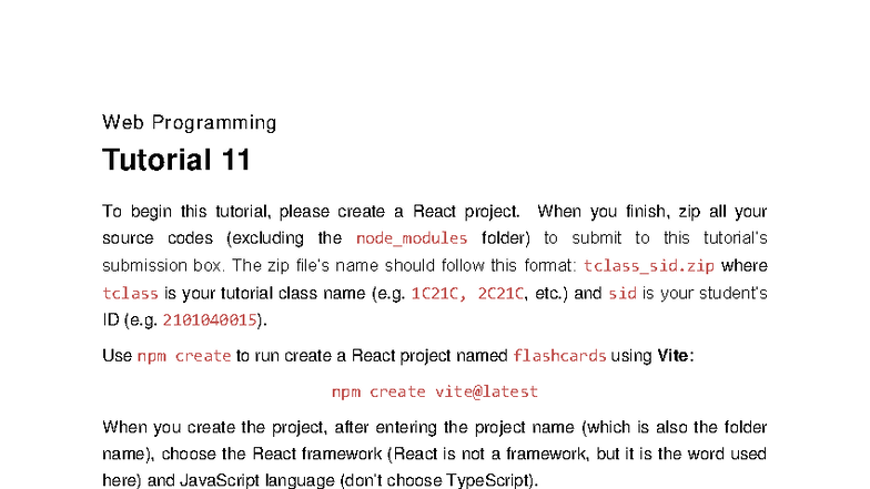 Tut 11: React JS Project - Flashcards Development Guide - Studocu