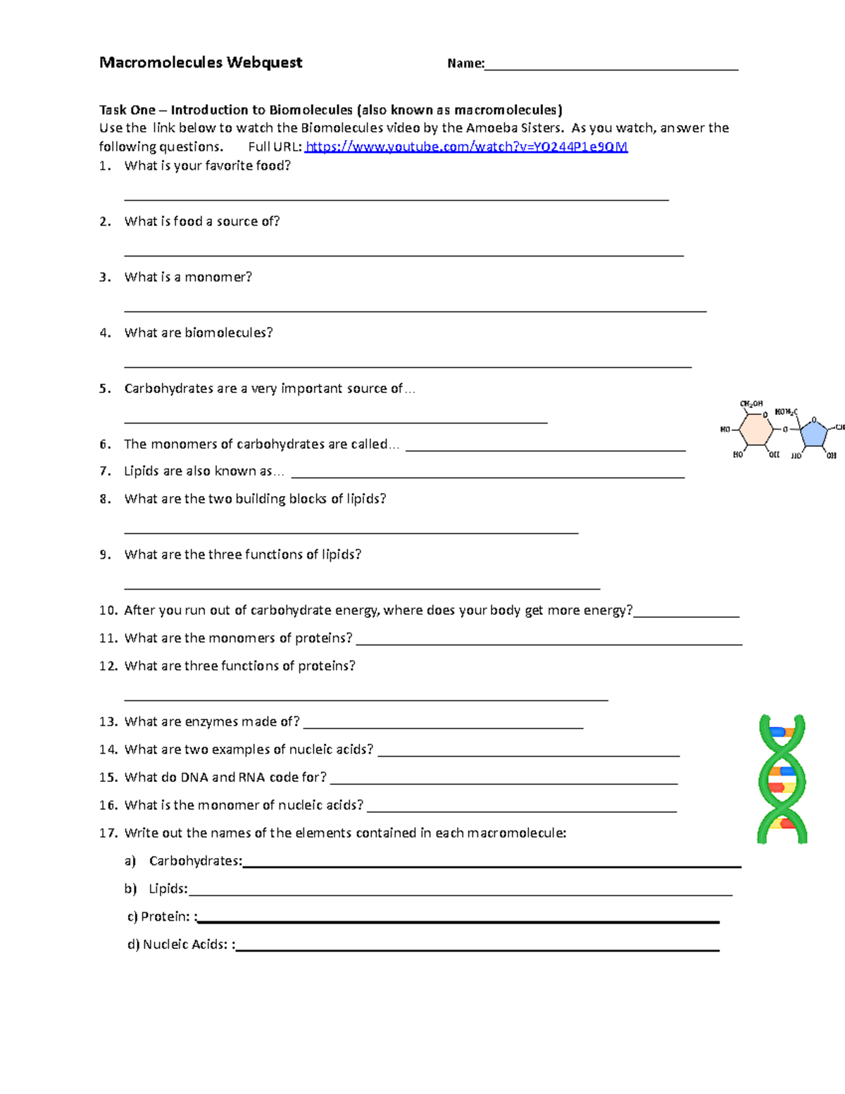 Macromolecules Webquest - As you watch, answer the following questions ...