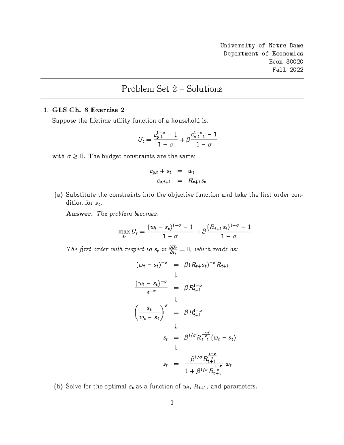 Econ 30020 Intermediate Macro Theory PS2 Solutions - Fall 2022 - Studocu