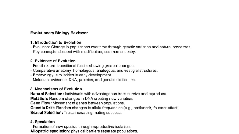 Bio2ndsem Evolutionary Biology Final Exam Reviewer - Studocu