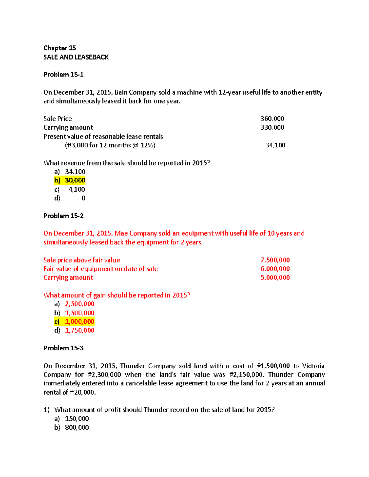 Sale and Leaseback Transactions - Chapter 15 Analysis (SLB) - Studocu