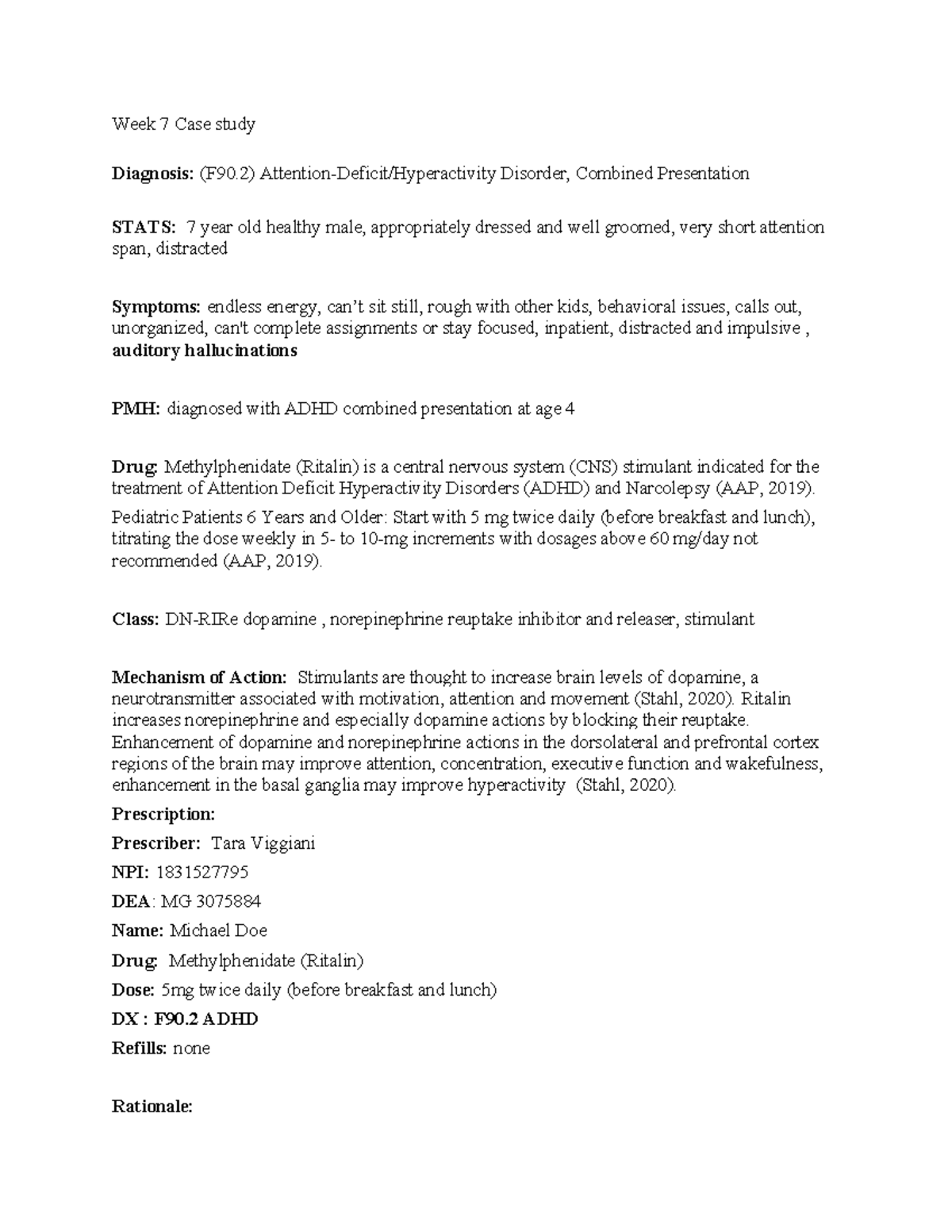 Week 7 Case Study: ADHD Diagnosis & Treatment Overview (F90.2) - Studocu