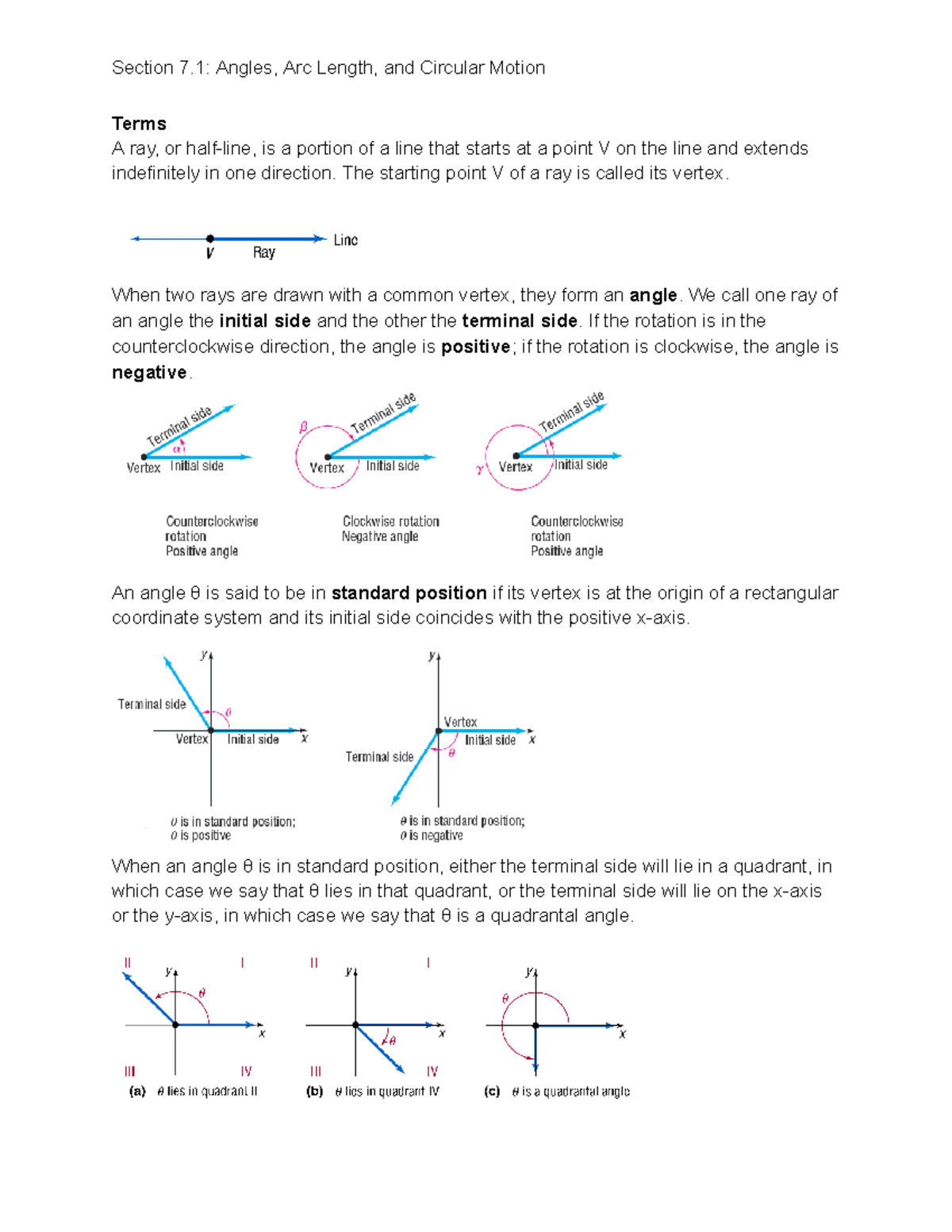 Trigonometry MATH 1149 - Section 7: Angles, Arc Length, and Circular ...