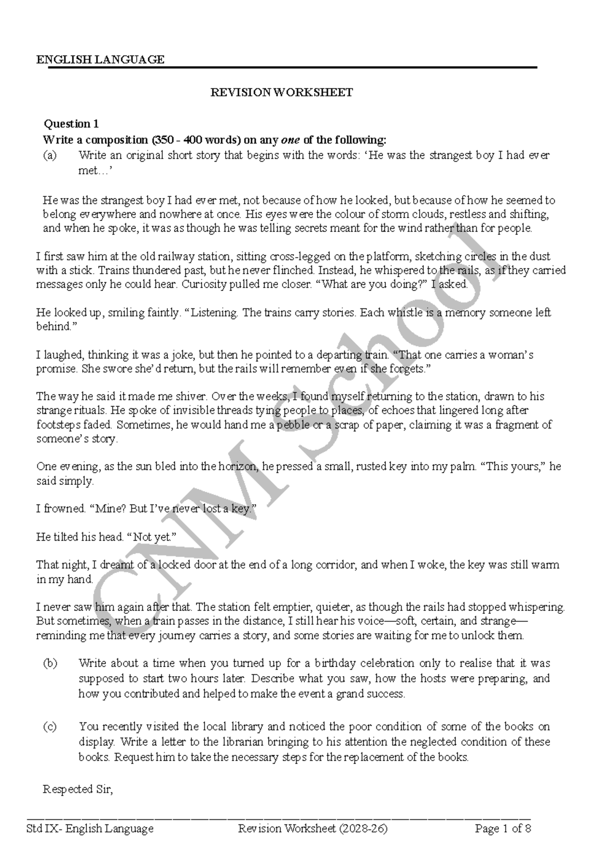 9th English Language Revision Worksheet II Term (2025-26) - Studocu