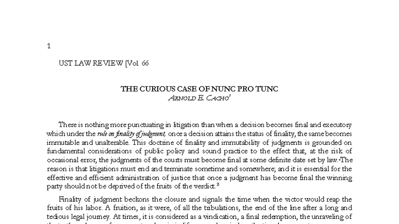 THE Curious CASE OF NUNC PRO TUNC - UST LAW REVIEW [Vol. 66 THE CURIOUS ...
