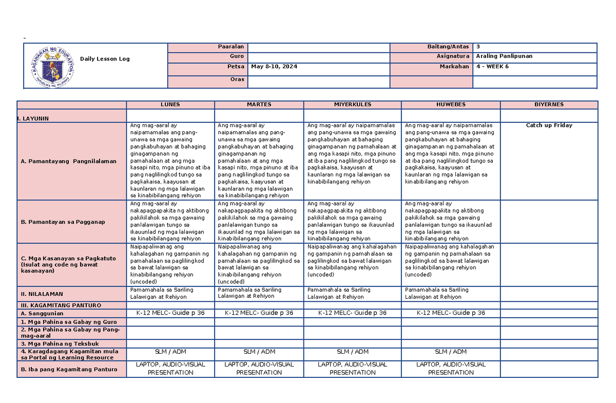 AP - useful - Daily Lesson Log Paaralan Baitang/Antas 3 Guro Asignatura Araling Panlipunan Petsa ...