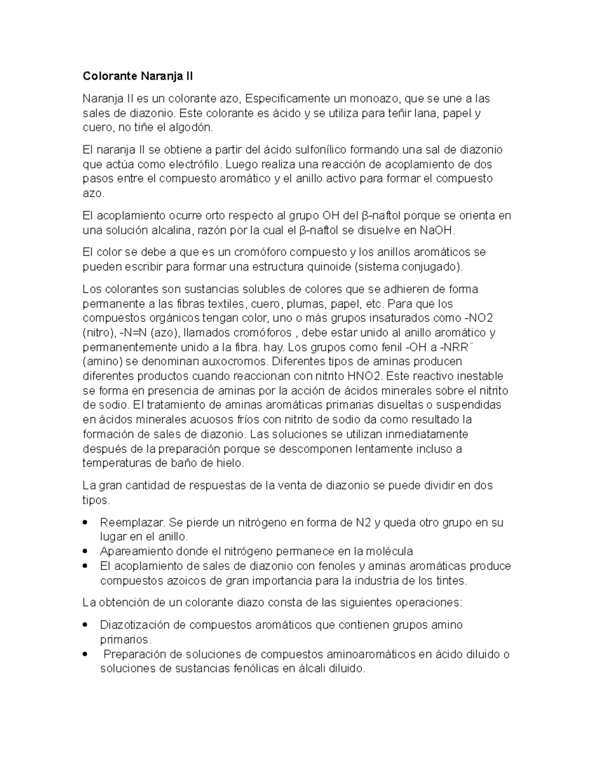 Colorante Naranja II - Apuntes sobre Azoic Dyes y su Formación - Studocu