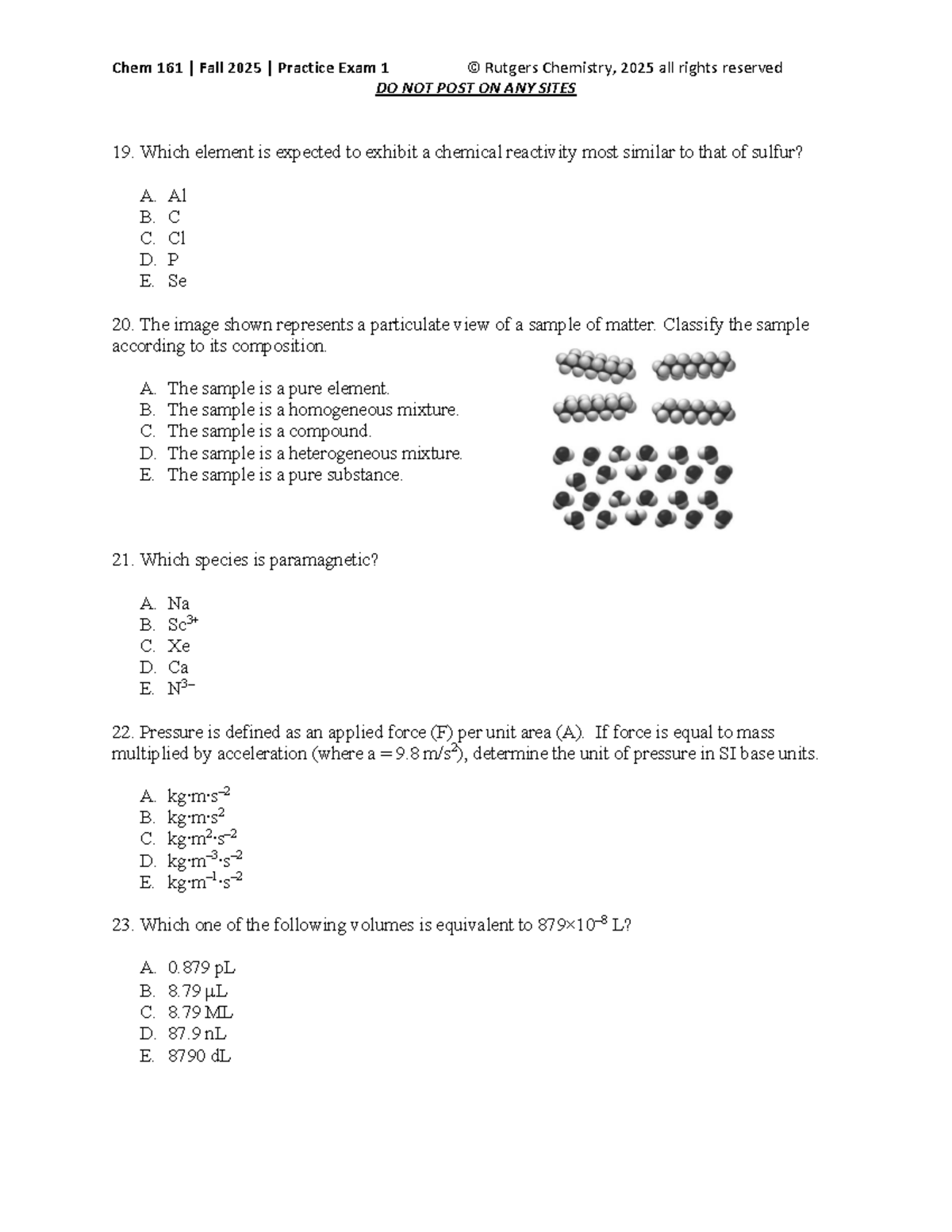 Chem 161 Fall 2025 Practice Exam 1 Review Guide - Studocu