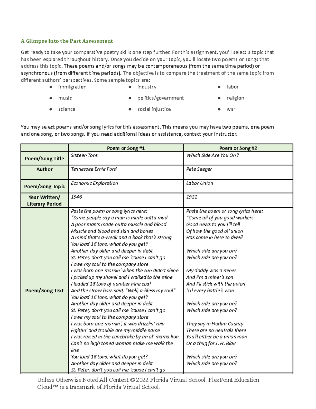 5.03 Assessment - A glimpse into the past - A Glimpse Into the Past ...