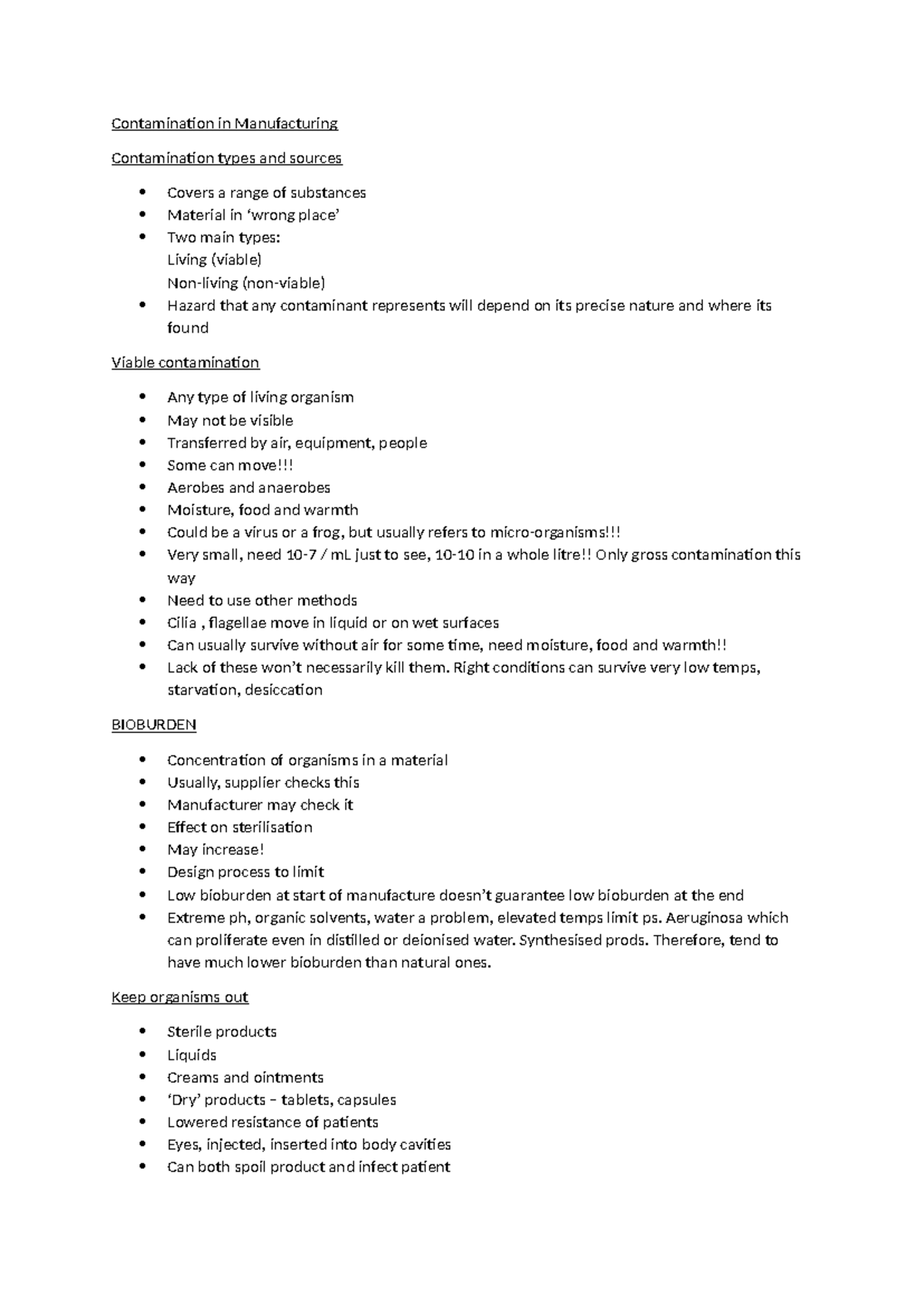Manufacturing Contamination Types & Control: An In-Depth Analysis - Studocu