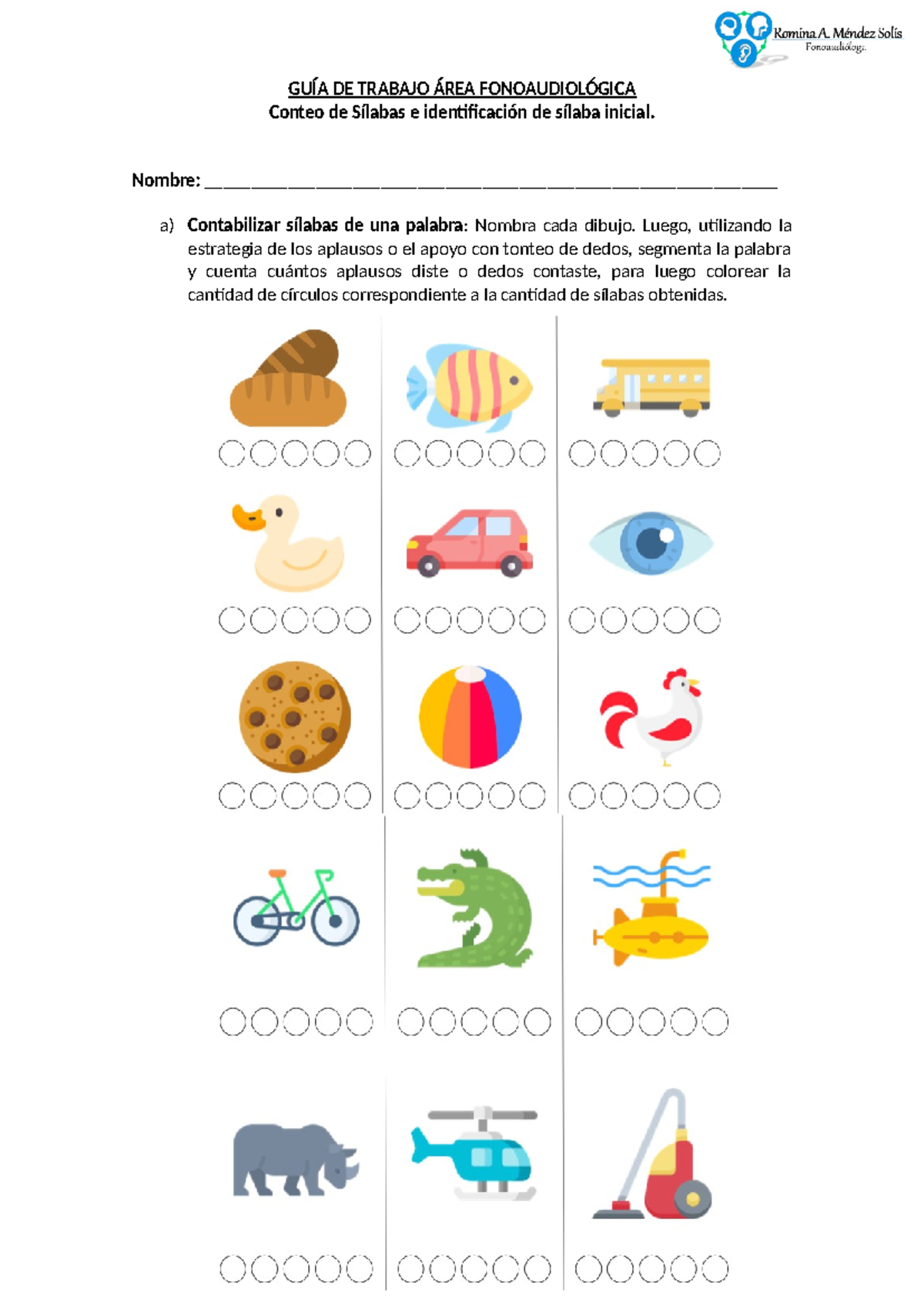 GUÍA conteo de sílabas y silaba inicial - lenguaje - GUÍA DE TRABAJO ...