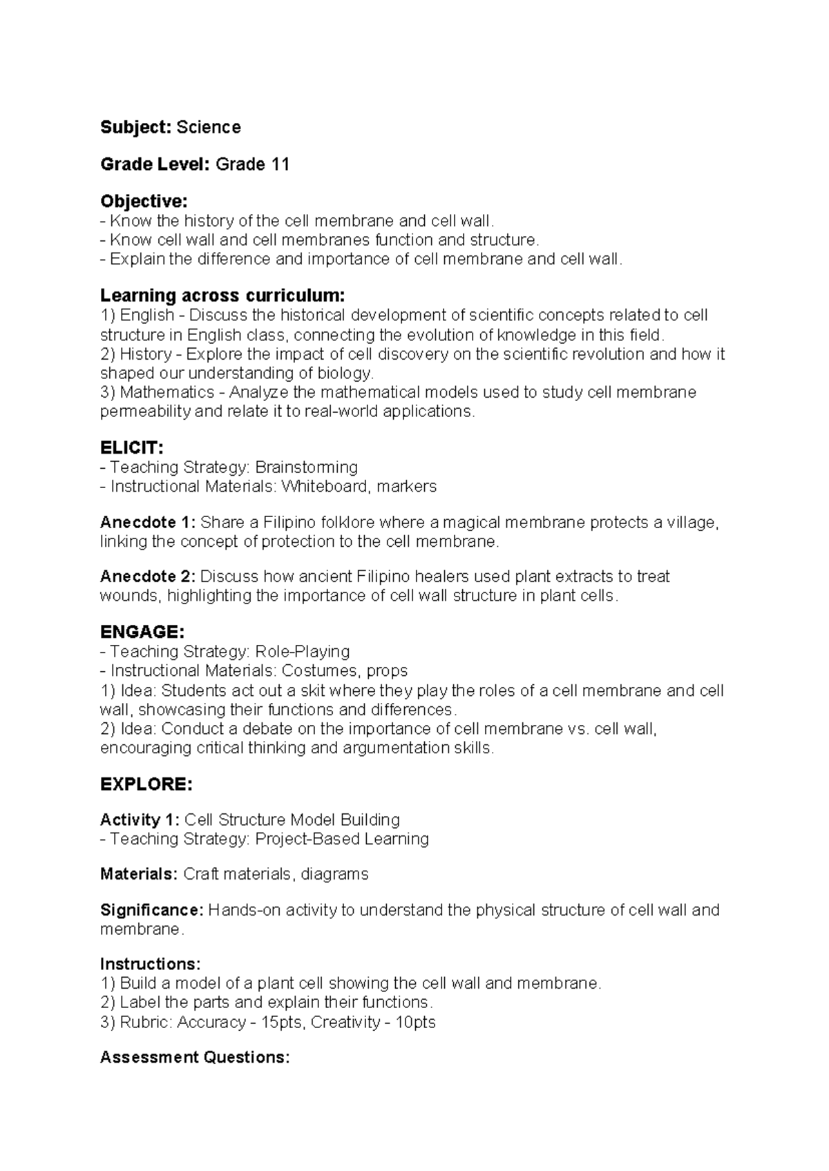 Lesson plan - i need this for my ranking procedure - Subject: Science ...