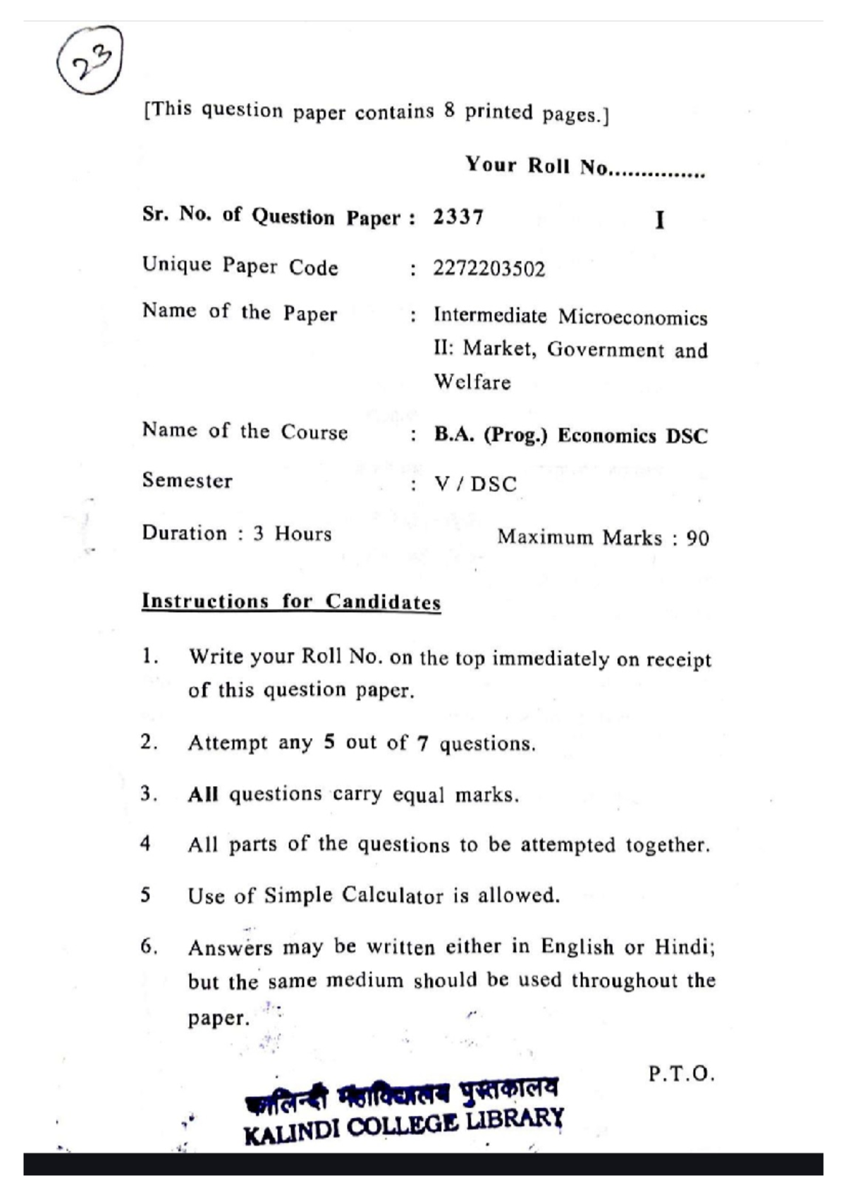 Intermediate Microeconomics II: Past Year Questions (2337) - Studocu