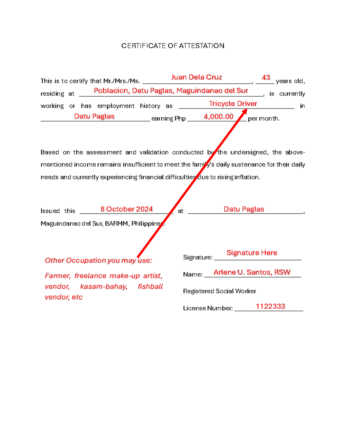 Certificate of Attestation - Sample Template for Employment ...