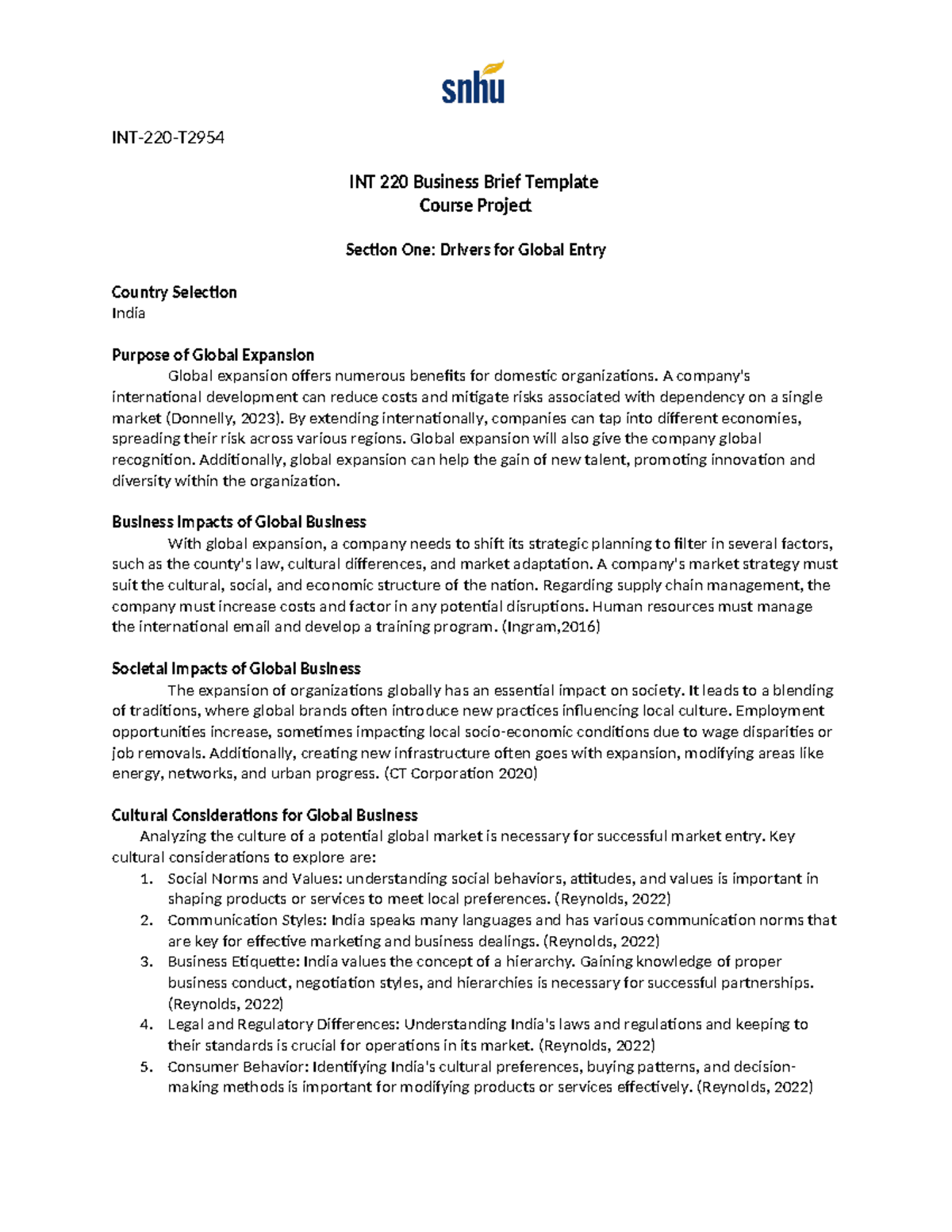 INT 220 Business Brief Template Week 7 Final Project - INT-220-T INT ...