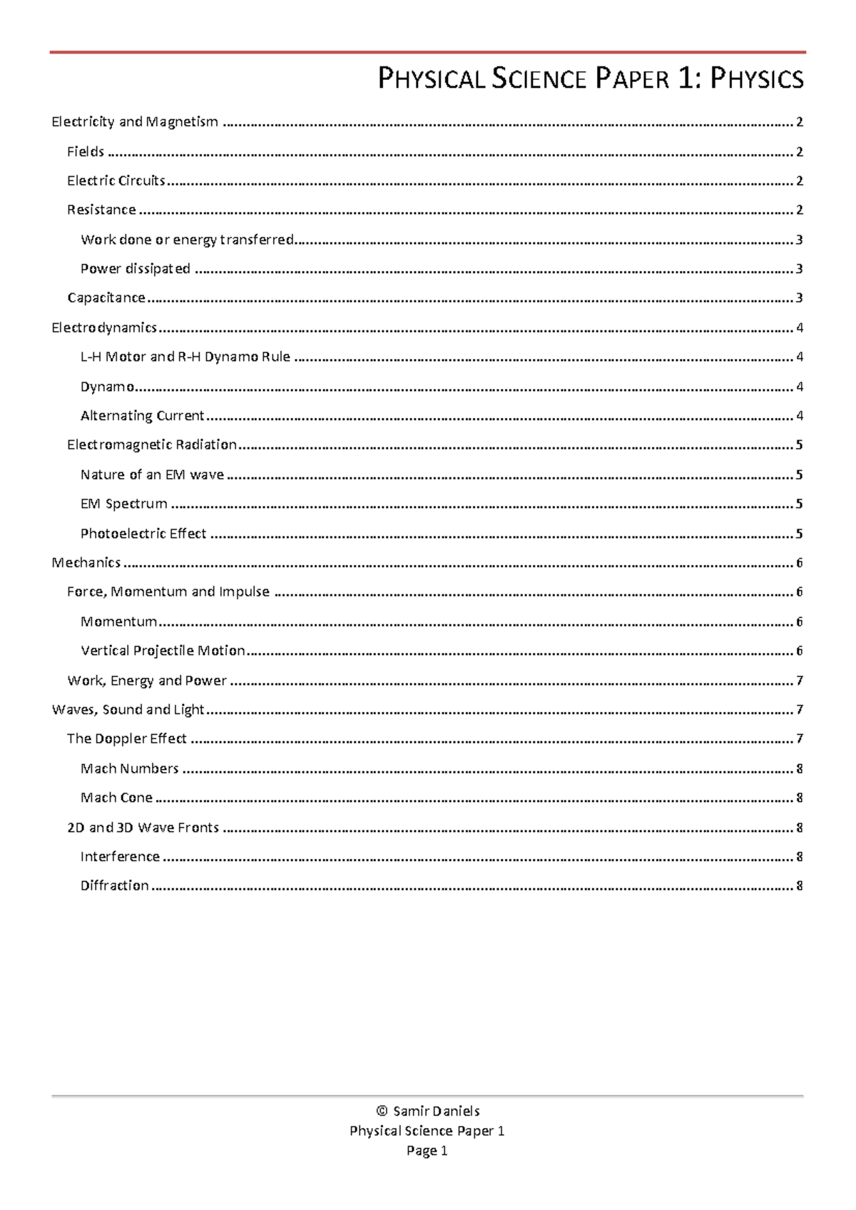 Physical Science Paper 1: Summaries on Electricity and Magnetism - Studocu