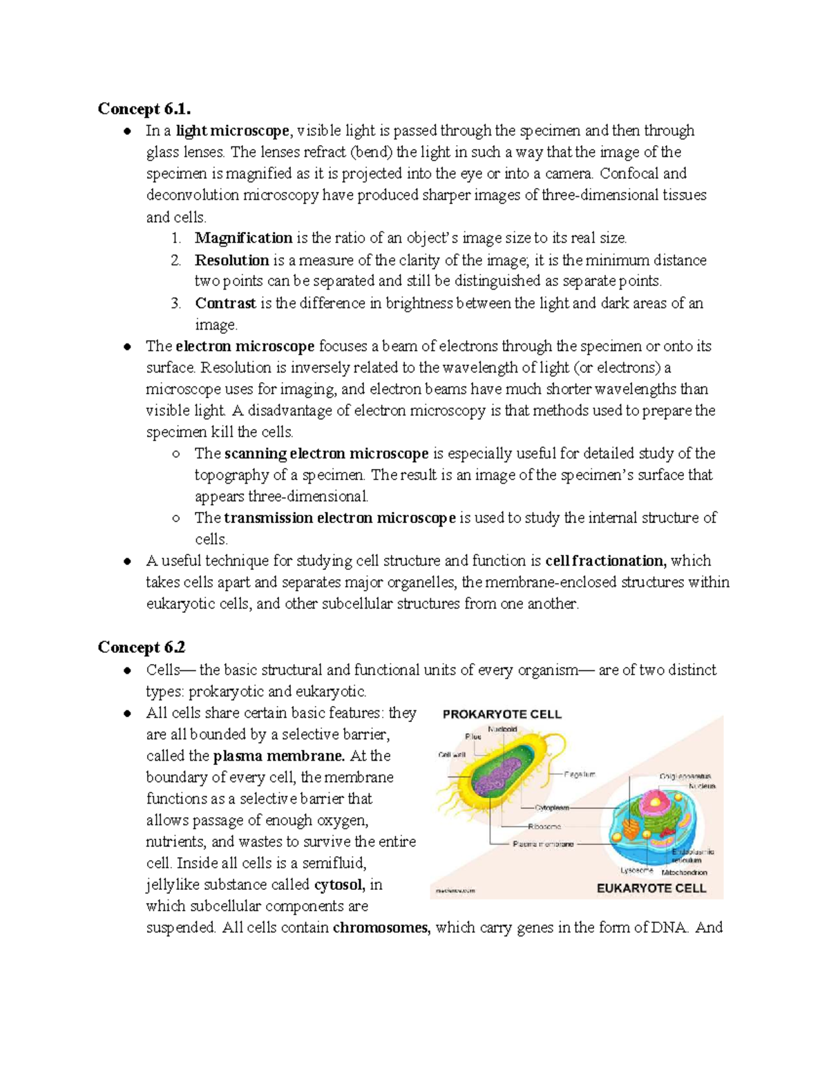 AP Biology Chapter 6 - Microscopy and Cell Structure Study Guide - Studocu