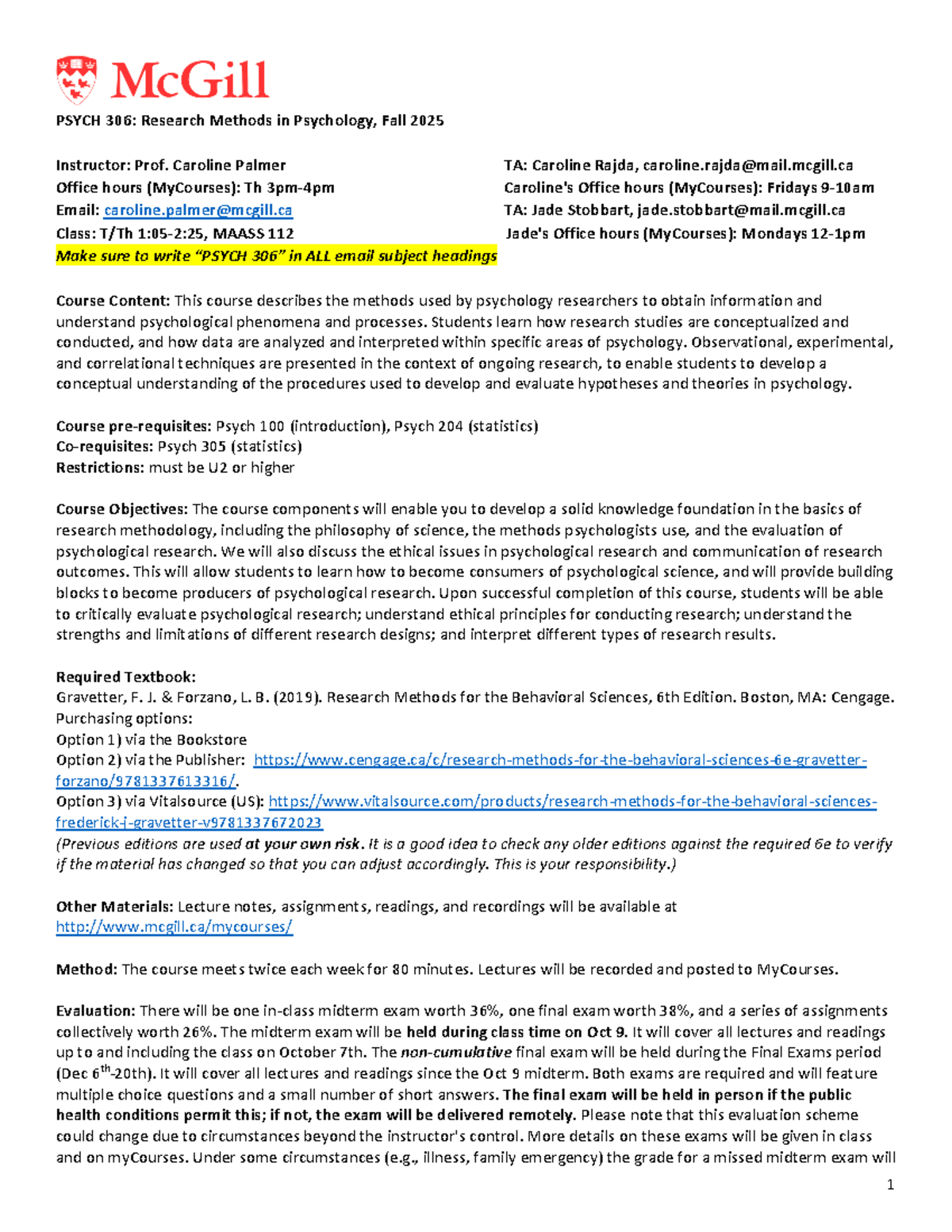 PSYCH 306: Research Methods in Psychology - Course Overview ...