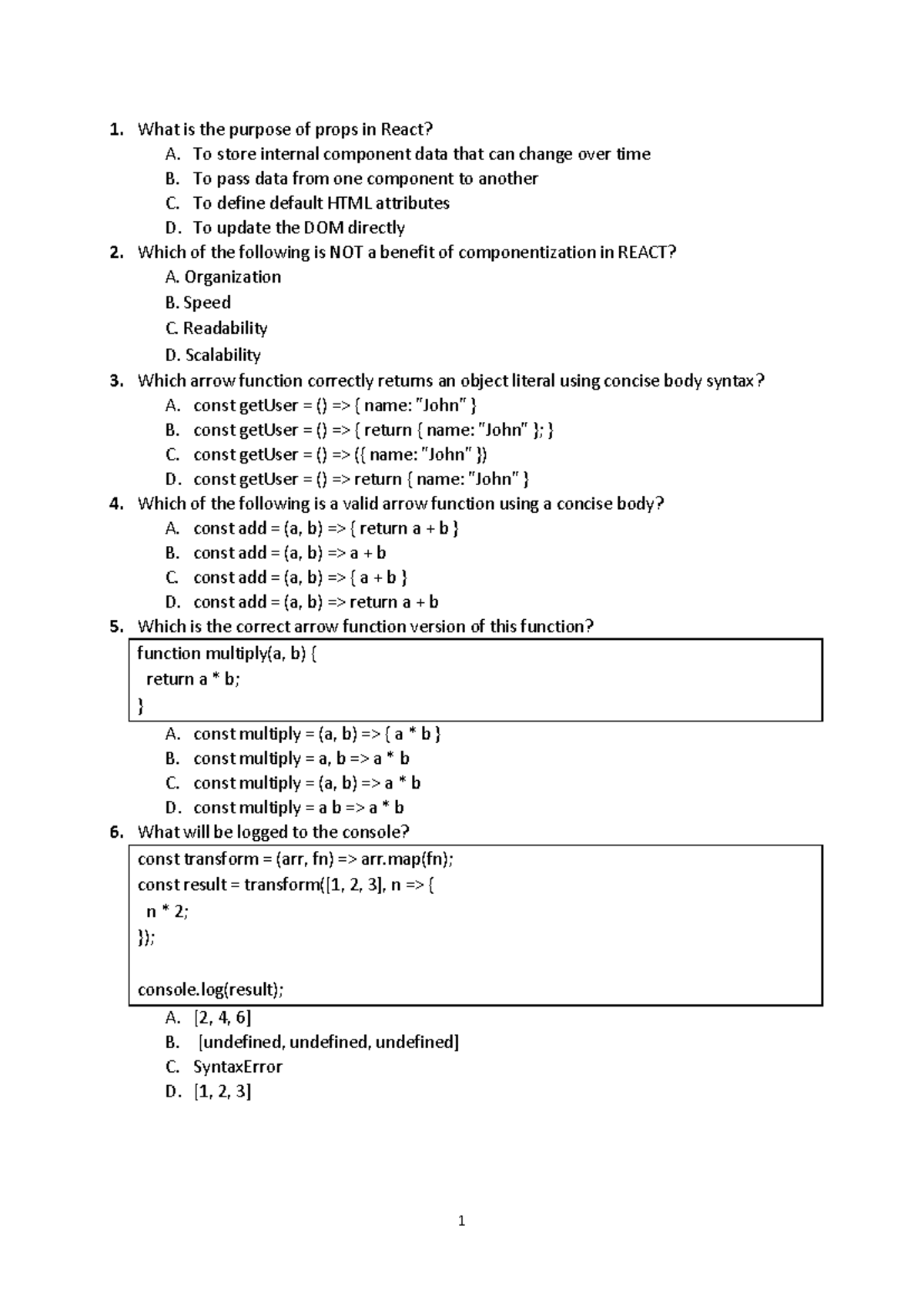 CS220 Final Exam: React Props, State, and Componentization Concepts ...