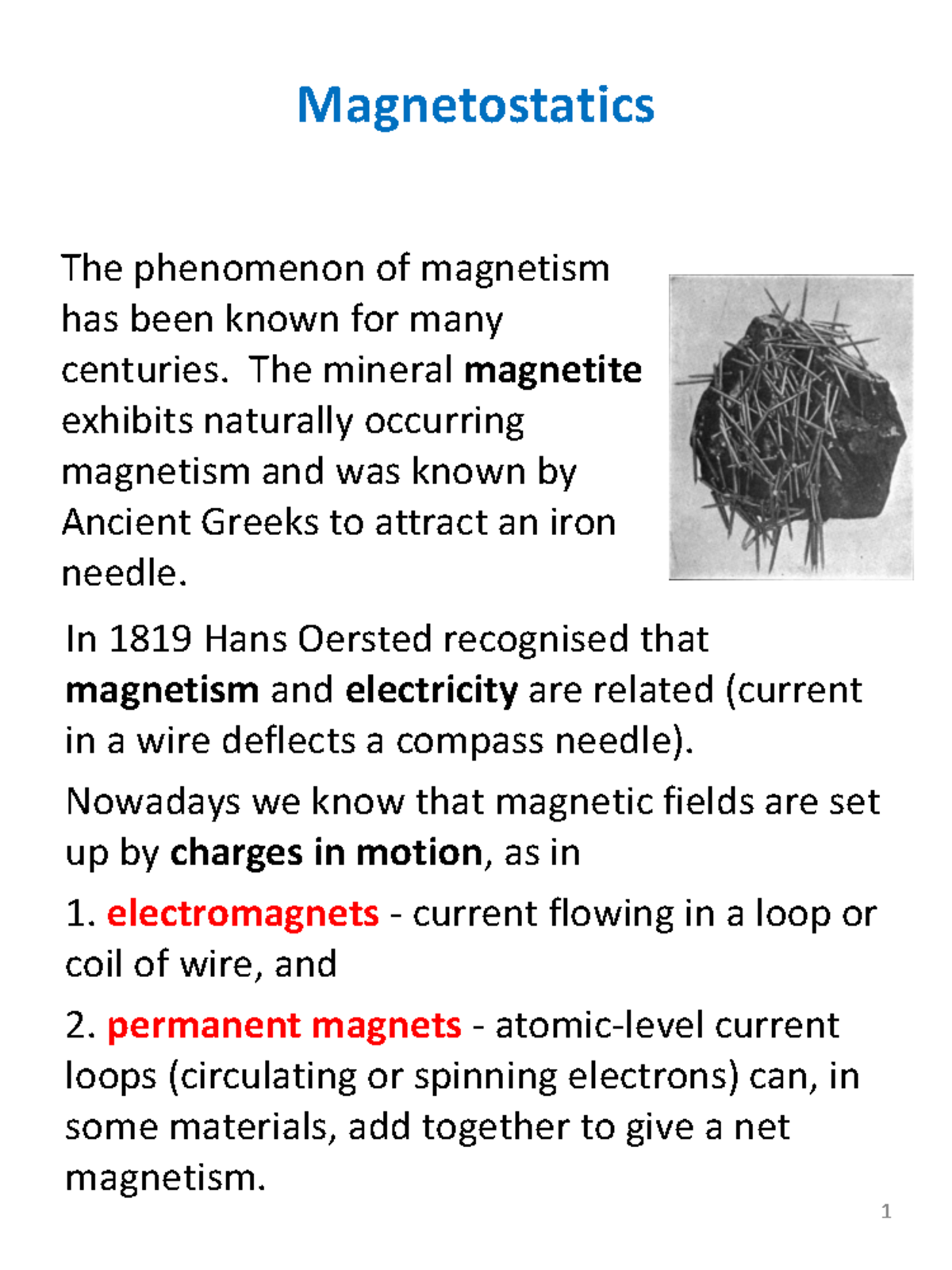 Magnetostatics - Lecture Notes 1: Exploring Magnetic Fields and Forces ...