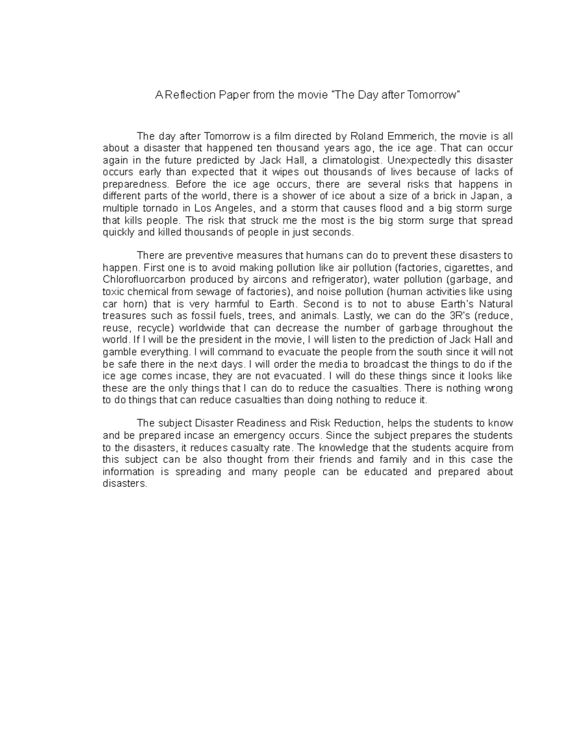 A Reflection Paper from the movie “The Day after Tomorrow” - That can ...