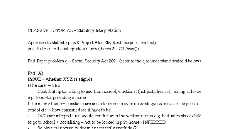 LAWS1141 Statutory Interpretation Scaffold Tutorial 7B - CLASS 7B ...