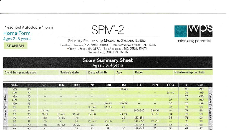 SPM-2 Preschool Home Form (Ages 2-5) - Spanish Edition - Studocu