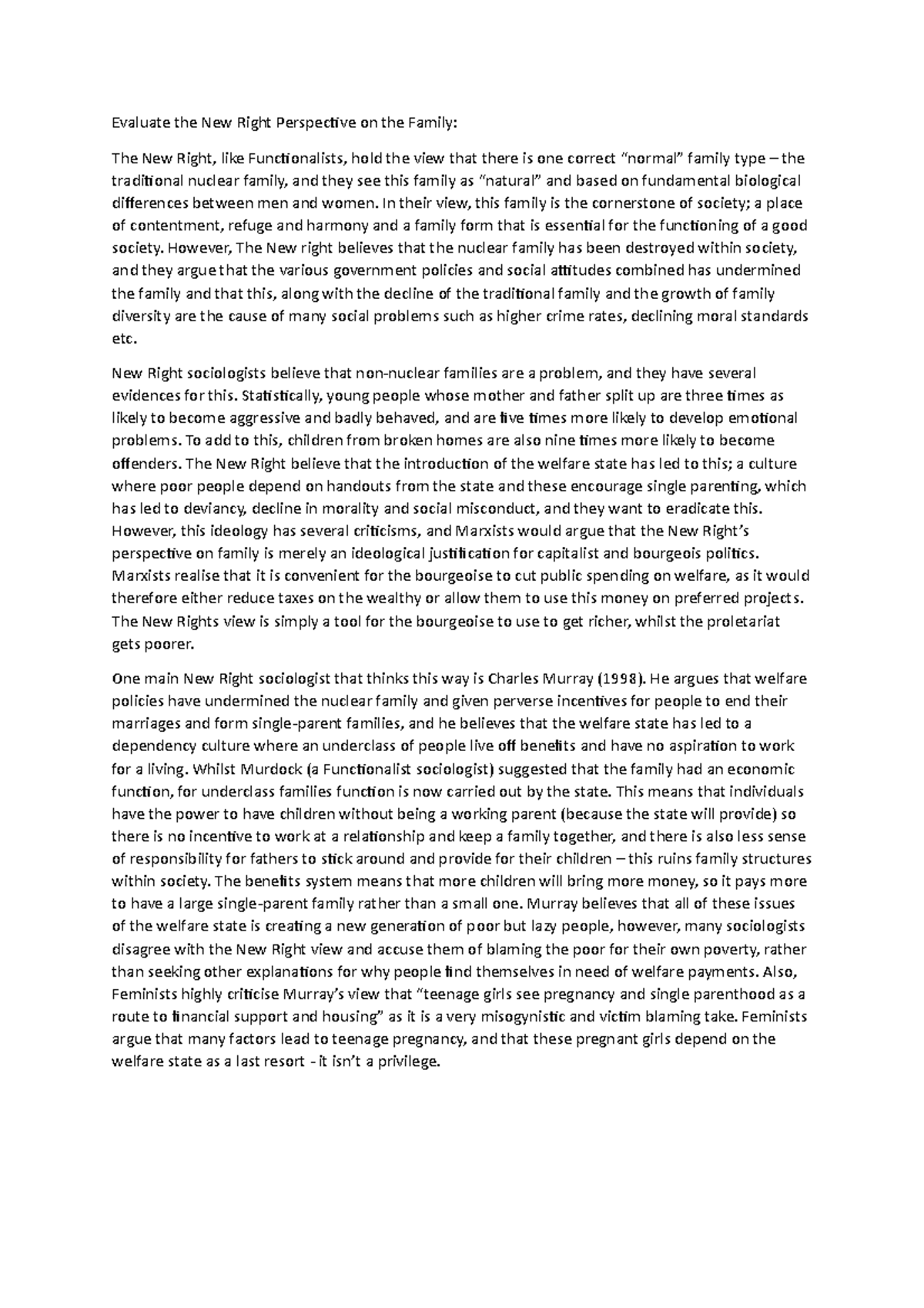 The New Right Perspective on the Family - In their view, this family is ...