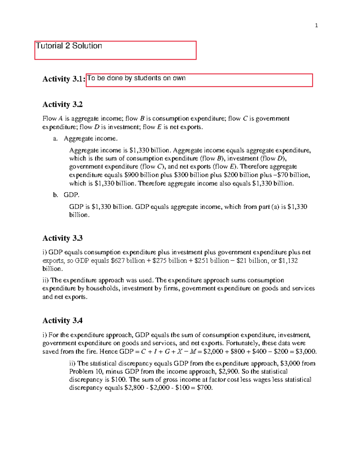 ECON 101 Tutorial 2 Answers: Final Exam Insights on GDP and HDI - Studocu