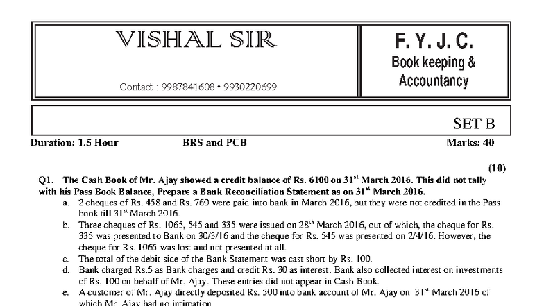 Vishal SIR BRS & PCB Test FYJC 2023 Set B - Studocu