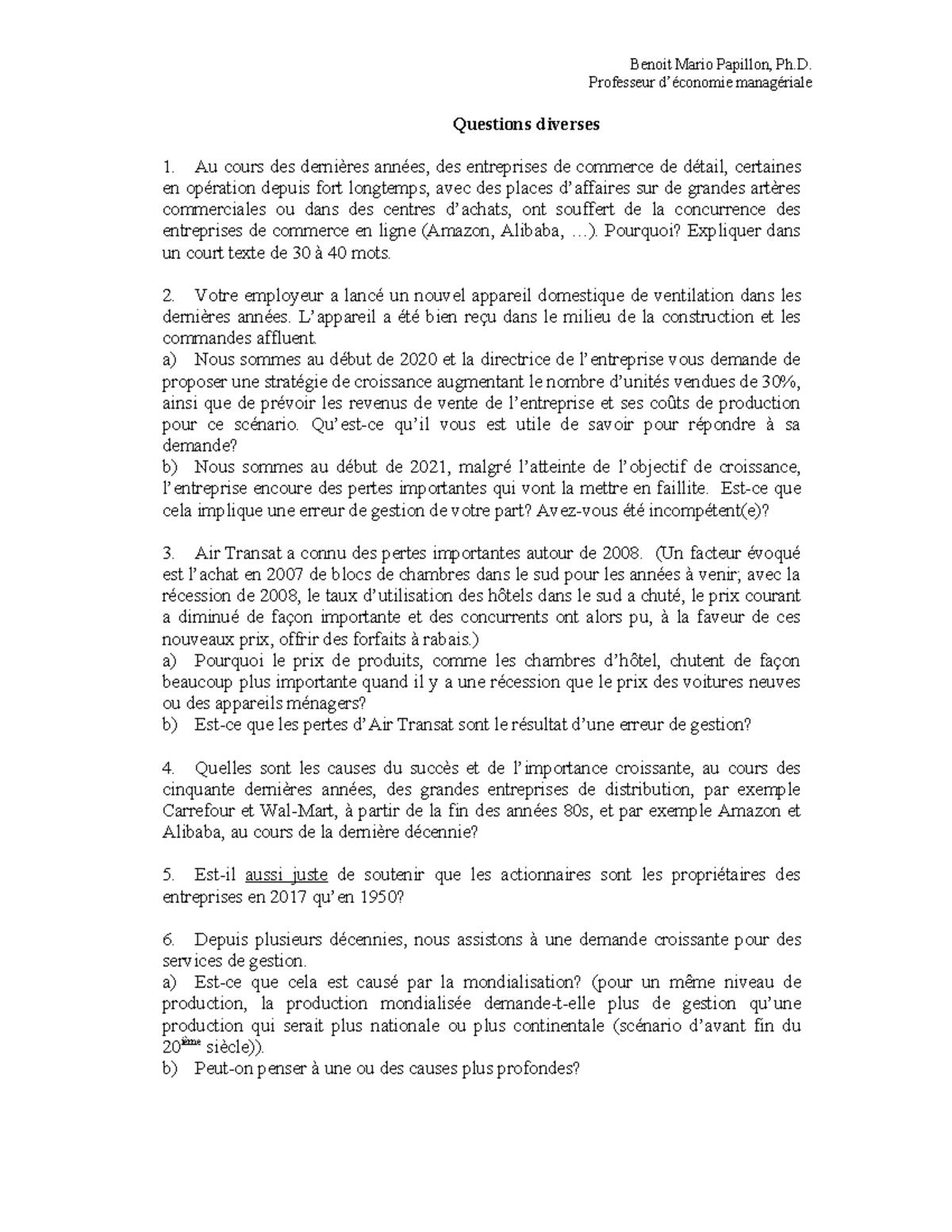 Questions d'intro - question introduction - Benoit Mario Papillon, Ph ...