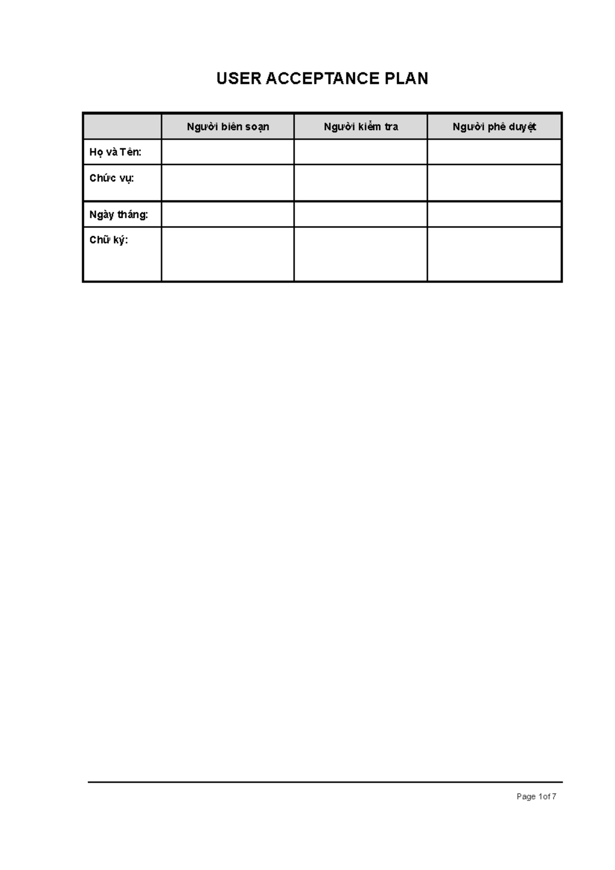 User Acceptance Plan Template for VSII_SDP Project Documentation - Studocu