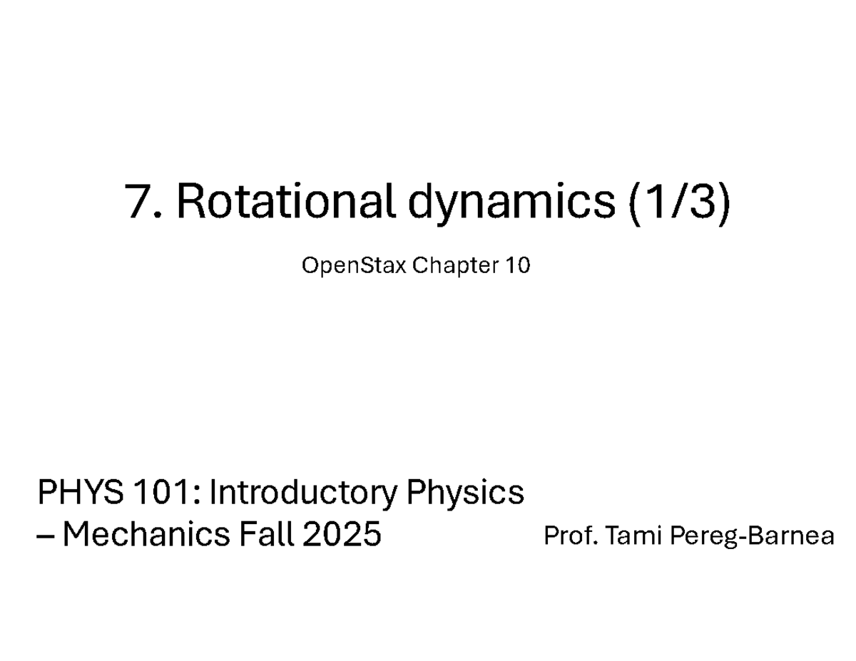 Rotational Dynamics and Collision Analysis - PHYS 101 Mechanics Notes ...
