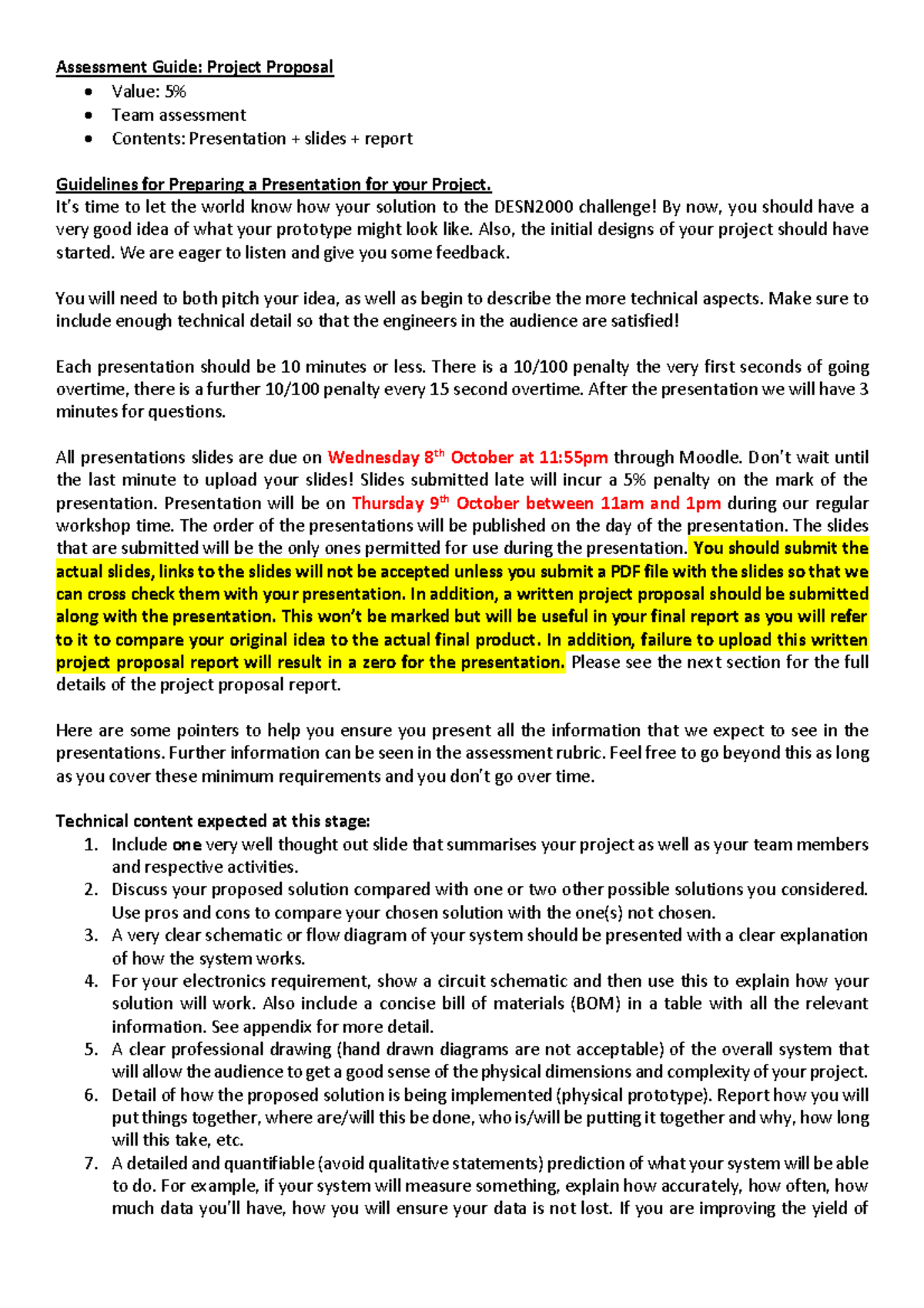Project Proposal Assessment Guide 2025: Team Presentation Tips - Studocu