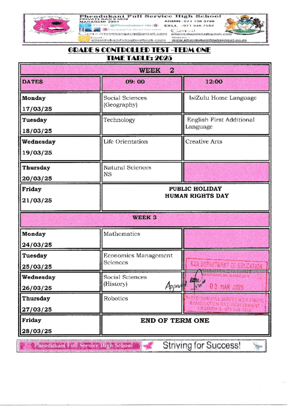 Grade 8-12 March 2025 Timetable - : i; l( 11 !a StrrMir: M&r:A[]fjH,&ll ...