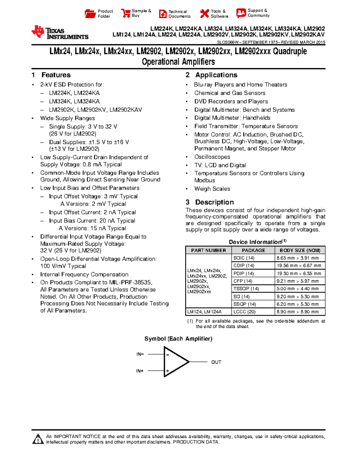 Technical Data Sheet for LMx24 and LM2902 Operational Amplifiers - Studocu
