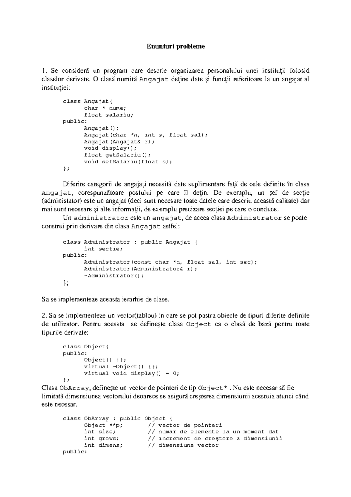 Probleme C++ - Exercitii de Programare Object-Oriented - Studocu