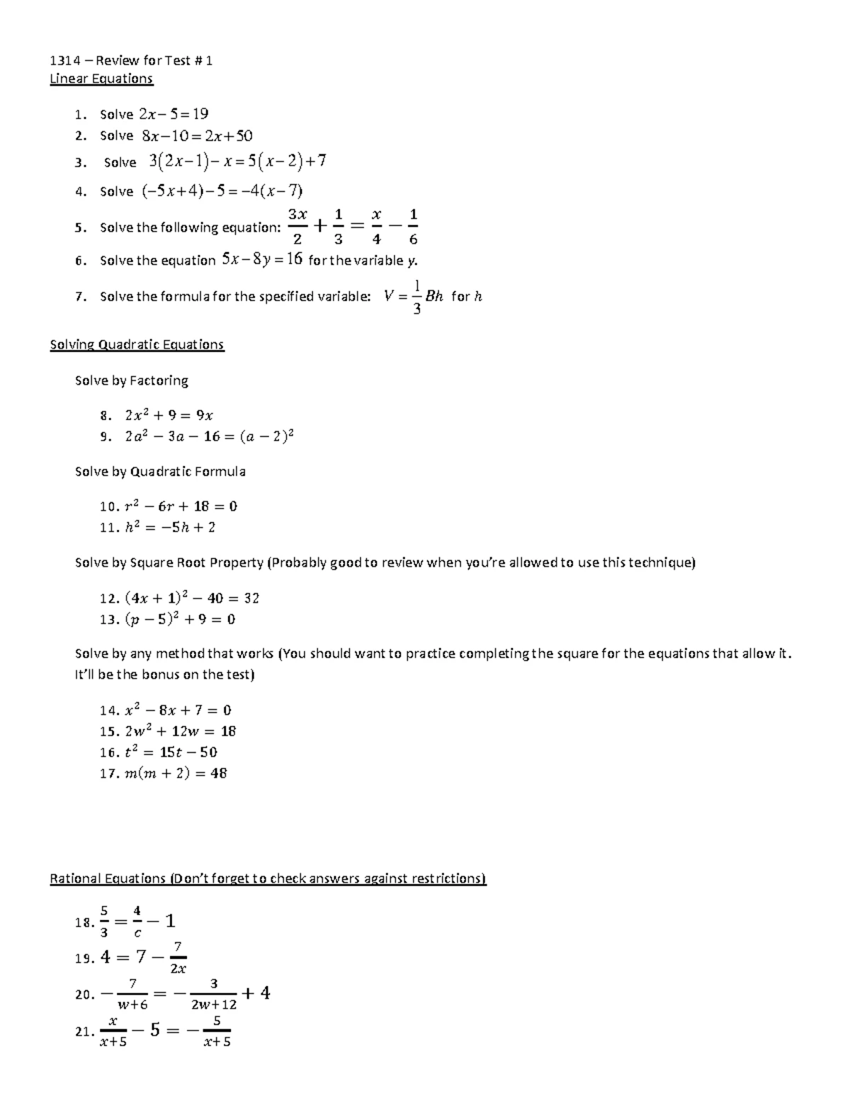 MATH 1314 General Education Assessment 18-19 - CRN: 12729 G MATH 1314 ...