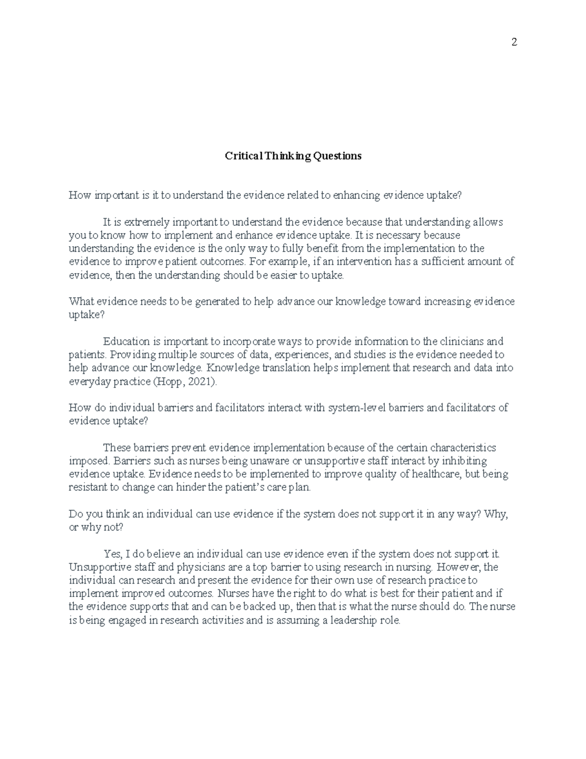 Critical Thinking in Evidence Uptake: Enhancing Healthcare Outcomes ...