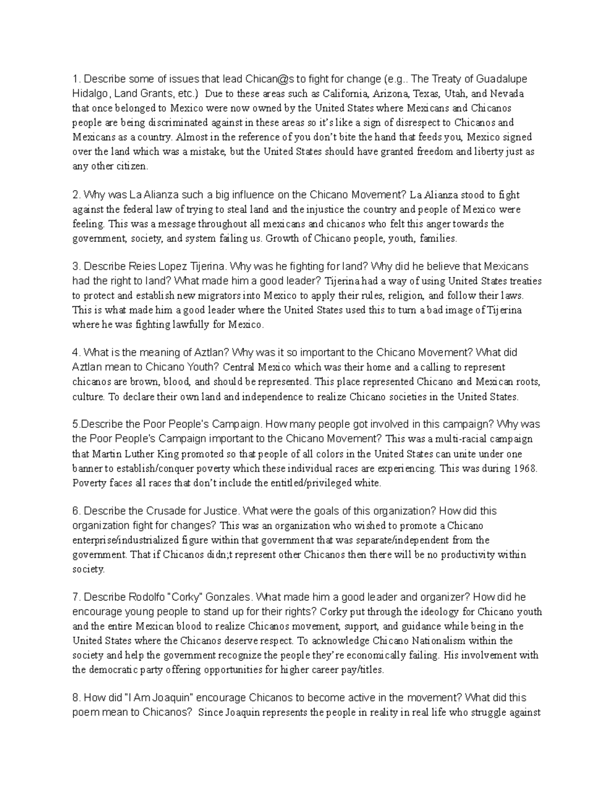 Assigned Documentary and Worksheet Chicano Movement Quest for a ...
