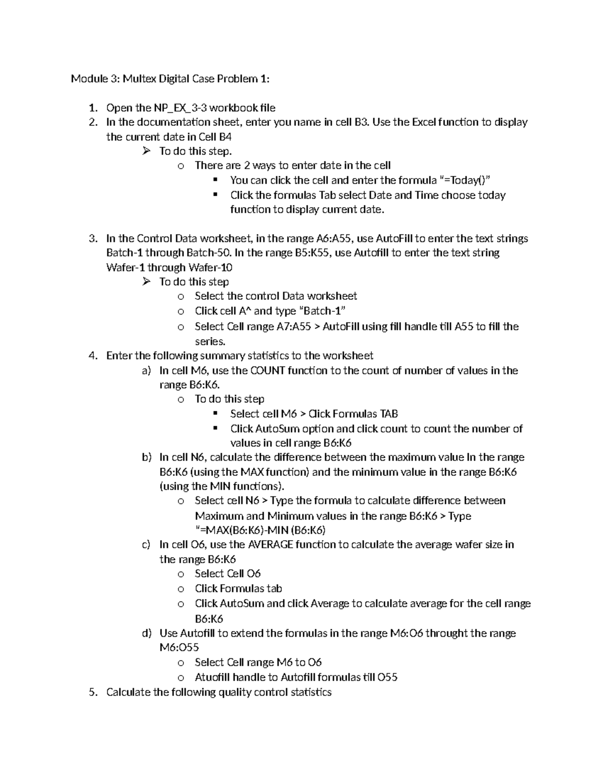 Module 3: Excel Functions and Quality Control Case Study - Studocu