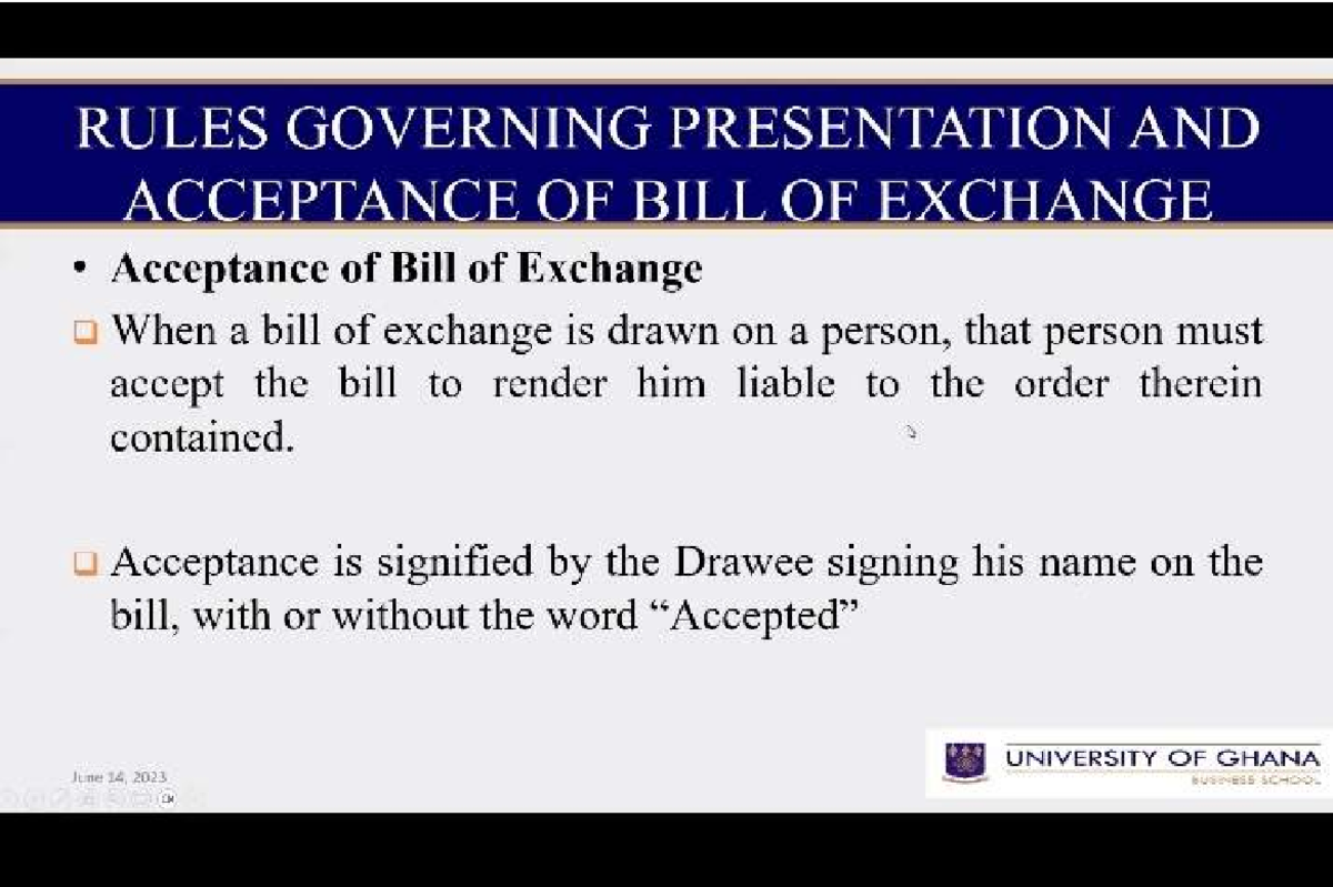 Comm. Law II L2: Rules on Presentation & Acceptance of Bills - Studocu