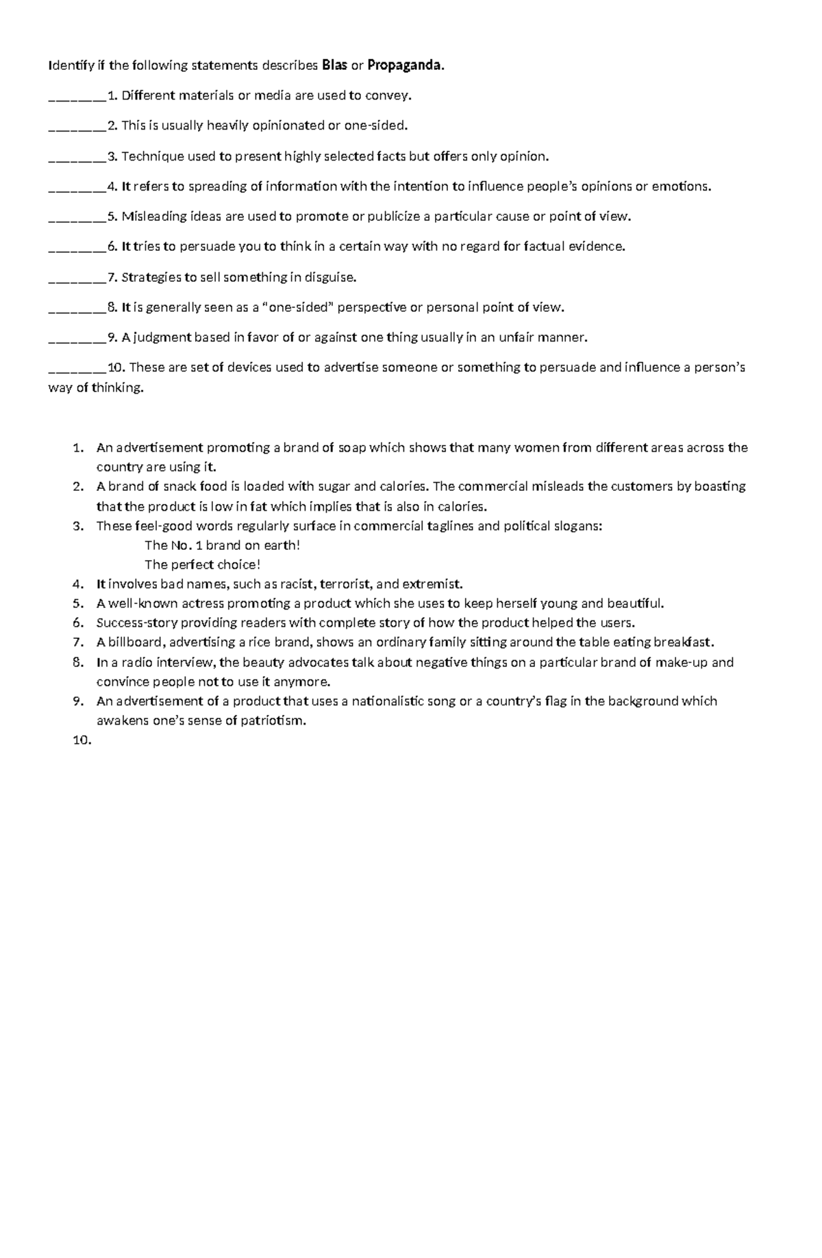 Propaganda and Bias Quiz 2: Identifying Techniques and Examples - Studocu