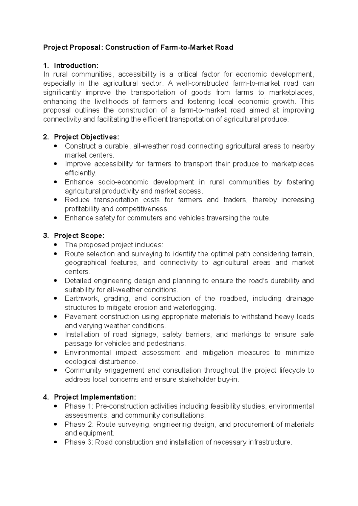 Project Proposal (AGRI 101): Construction of Farm-to-Market Road - Studocu