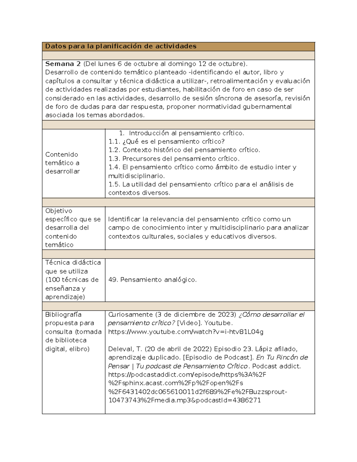 Planificación de Actividades y Contenido Temático - Semana 2 (PC_XXYZ ...
